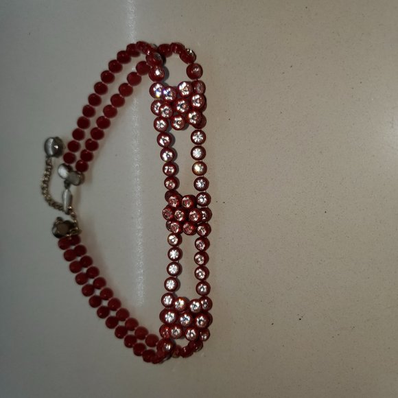 UNKNOWN | Jewelry | True Vintage Red With Rhinestone Chocker Necklace ...